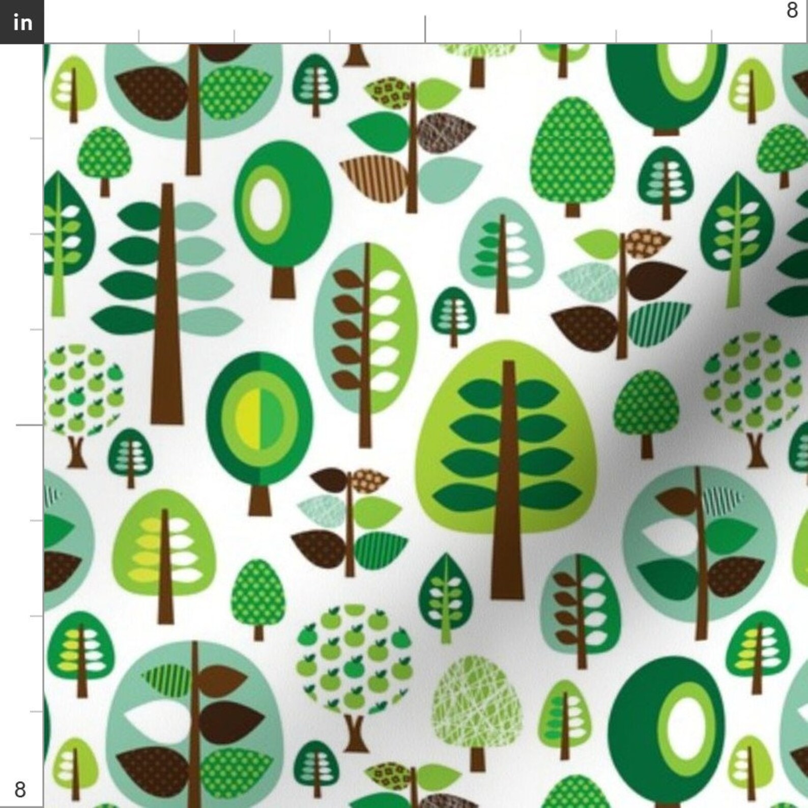 Tree Fabric Retro Green Nature Tree Leaf and Forest by - Etsy