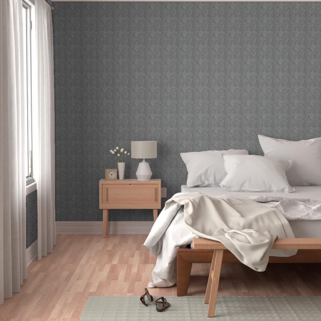 Tweed Look Wallpaper - Herringbone Tweed by Willowlanetextiles - Black ...