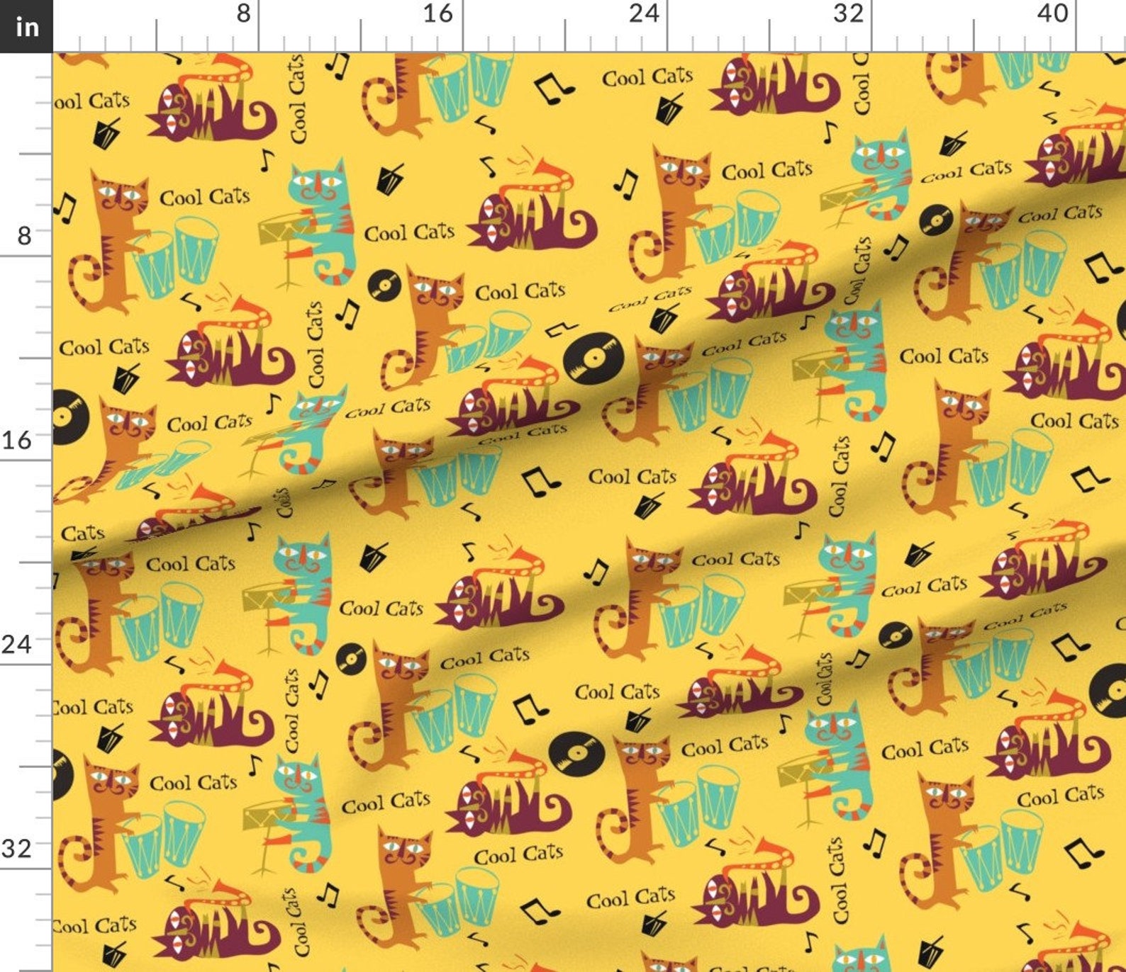 Jazz Cats Fabric Retro Cool Jazzy Cats by Snowflower Jazz - Etsy