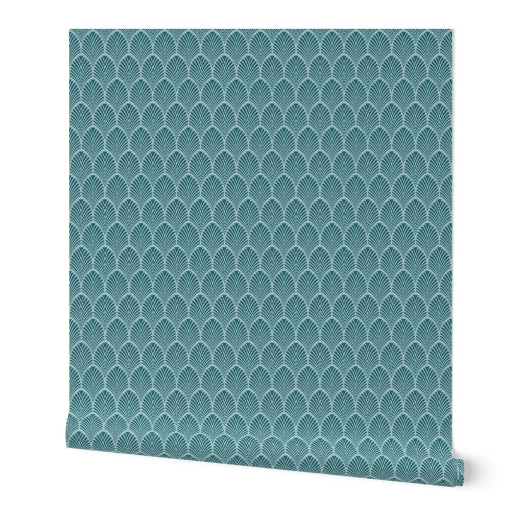 Fan Pattern Wallpaper Deco Pattern Teal 2 by J9design Fan - Etsy