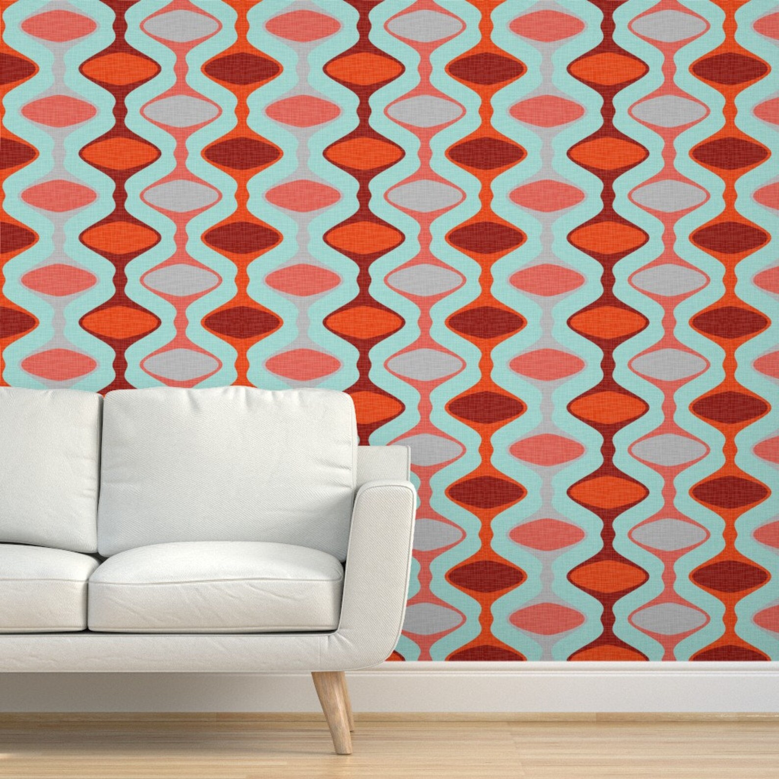 Geometric Wallpaper orange Blue by Fernlesliestudio Ogee - Etsy