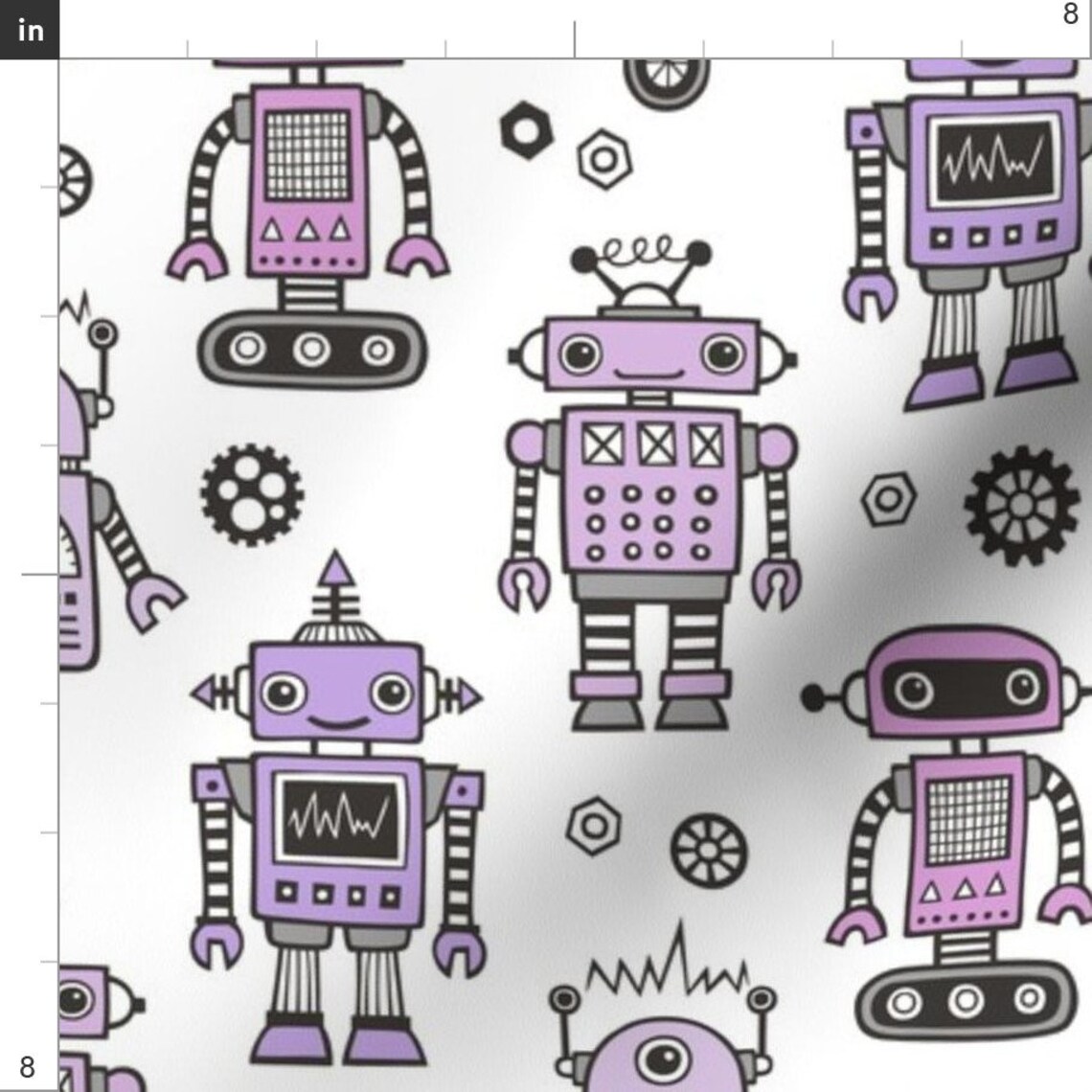 Purple Robots Fabric Retro Robots Purple By Caja Design - Etsy.de