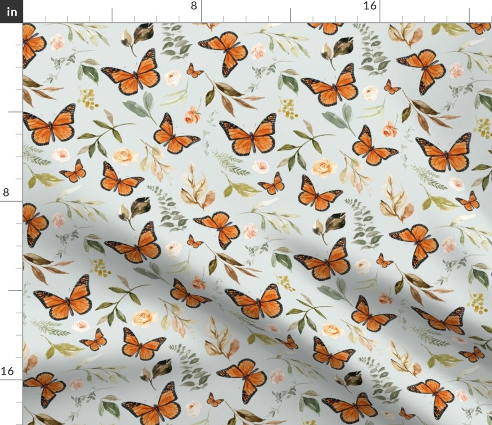Monarch Butterflies Fabric Monarch Butterflies // Pale Blue | Etsy