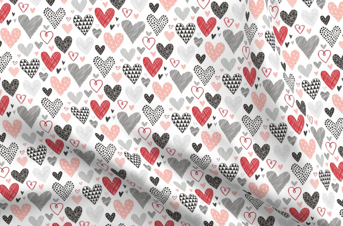 Heart Fabric Hearts Geometrical Love Valentine Blackwhite | Etsy