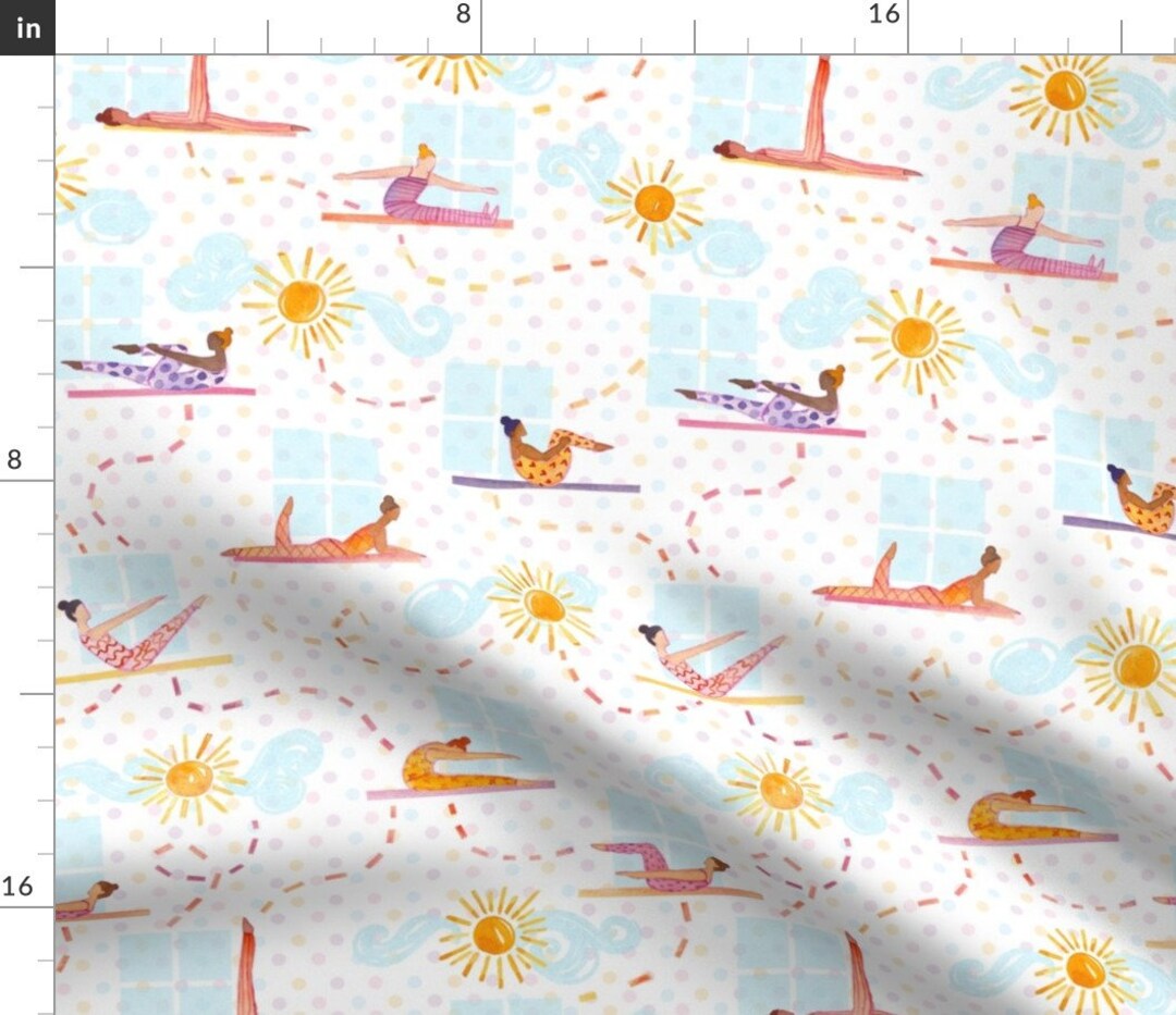Sunshine Pilates Illustration Fabric Morning Pilates Watercolor by ...