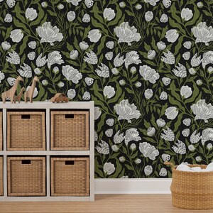 Boho Wallpaper Calanthia Green by Scarlet_soleil Floral Botanical ...