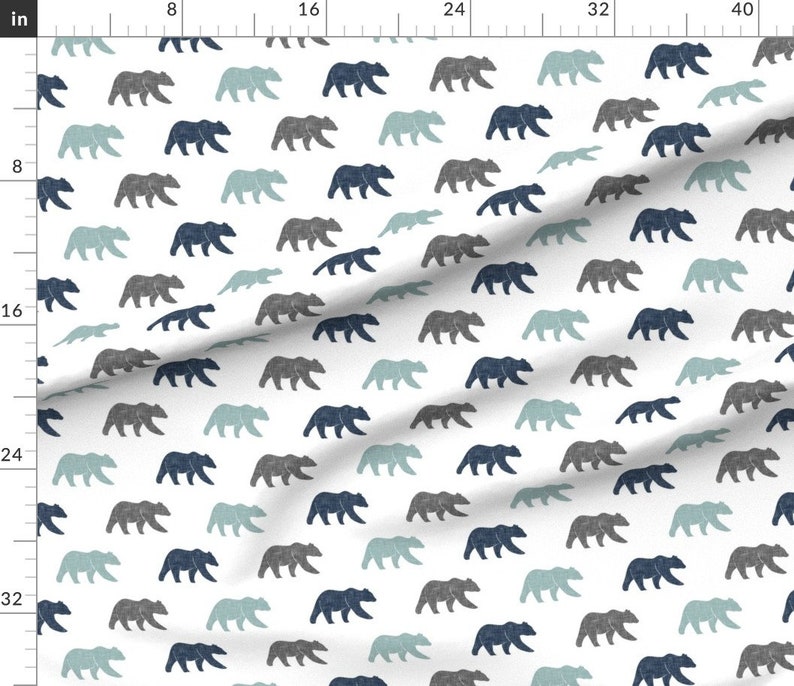 Woodland Bears Fabric Multi Bear Fabric Navy Dusty Blue | Etsy
