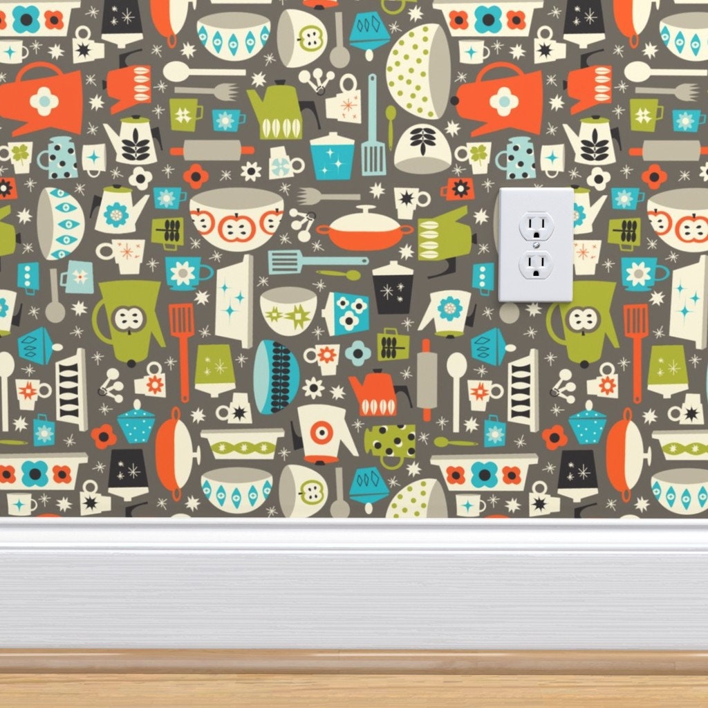 Retro Kitchen Wallpaper Retro Kitchen Tools by Heidikenney - Etsy