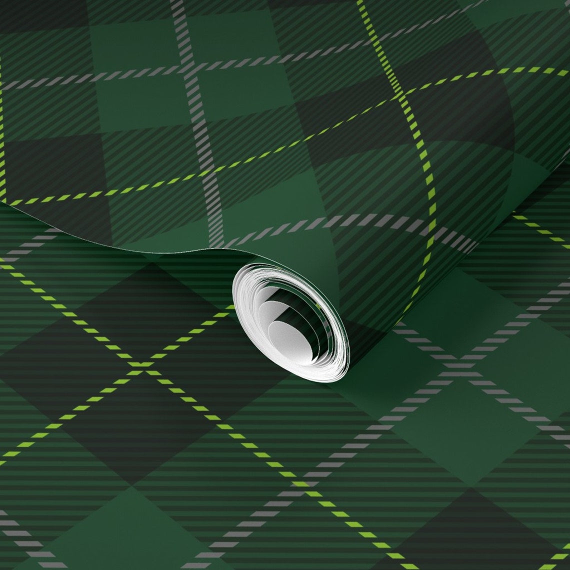 Green Plaid Wallpaper Dark Green Christmas Tartan by - Etsy