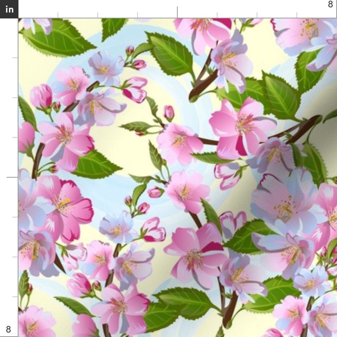 Floral Fabric Apple Tree Flowers Seamless Pattern Retro | Etsy