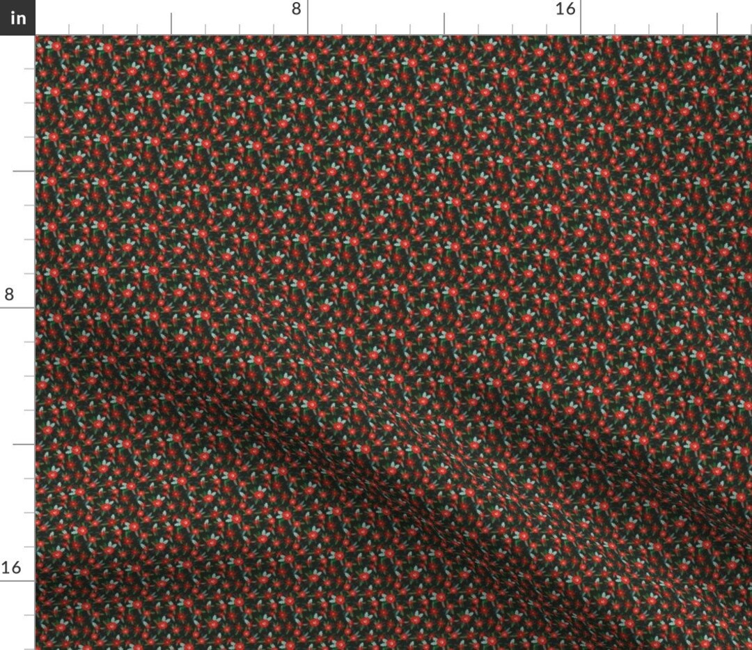 Micro Print Floral Tiny Red and Green Fabric Micro Christmas - Etsy