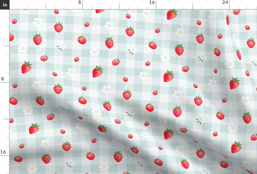 Strawberry Gingham Fabric - Strawberry Gingham by Caitie_illustrates ...