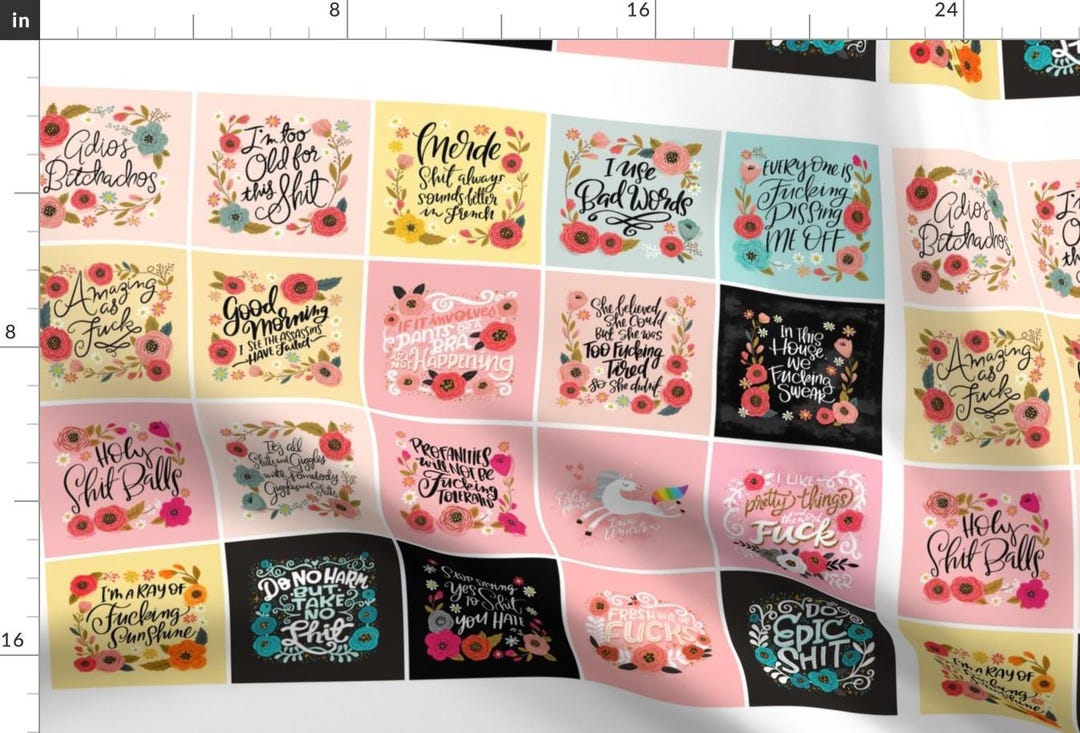 Swearing Fabric 4x4 Small Swears by Cynthiafrenette Colorful Cuss Word ...