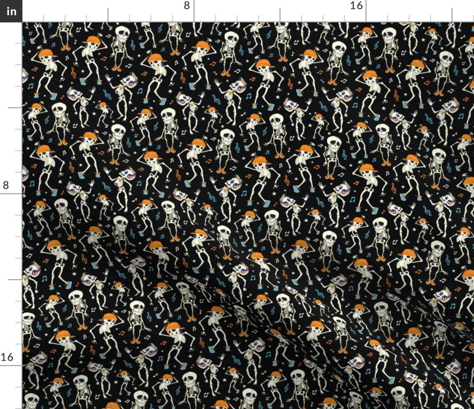 Skeletons Fabric Dancing Skeletons Halloween by Oksancia | Etsy