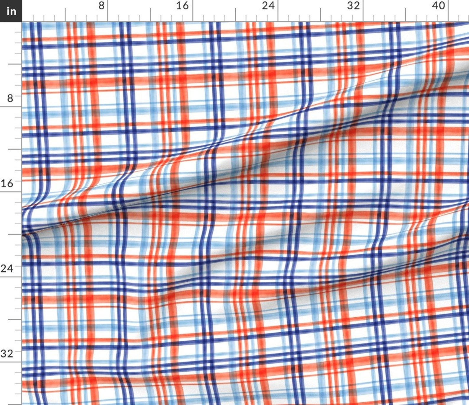 Plaid Fabric Watercolor Plaid Multi Colored Orange And Blue | Etsy