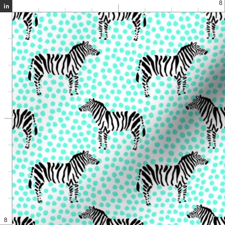 Zebra Fabric 4 Zebra With Teal Polka Dots By Shopcabin - Etsy España