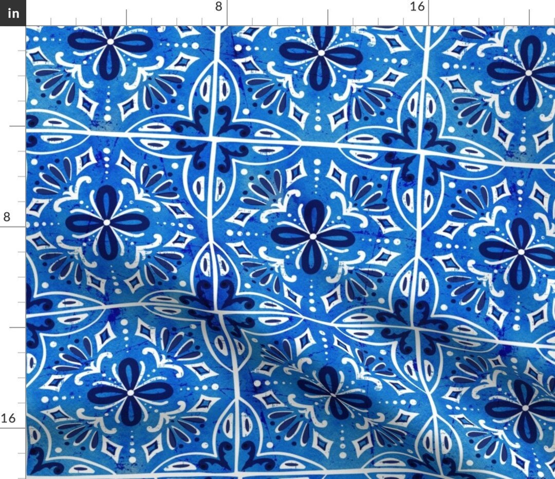 Spanish Tile Fabric Sevilla Spanish Tiles Blue by - Etsy