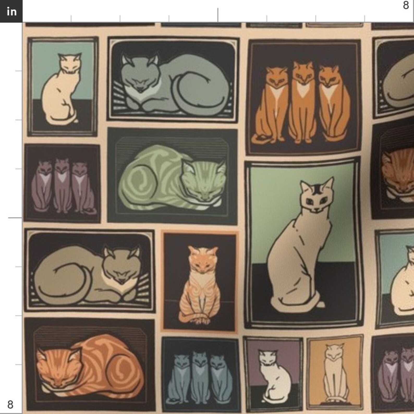 Framed Cats Fabric cat Pattern by Silveroakdesign Block Cat - Etsy