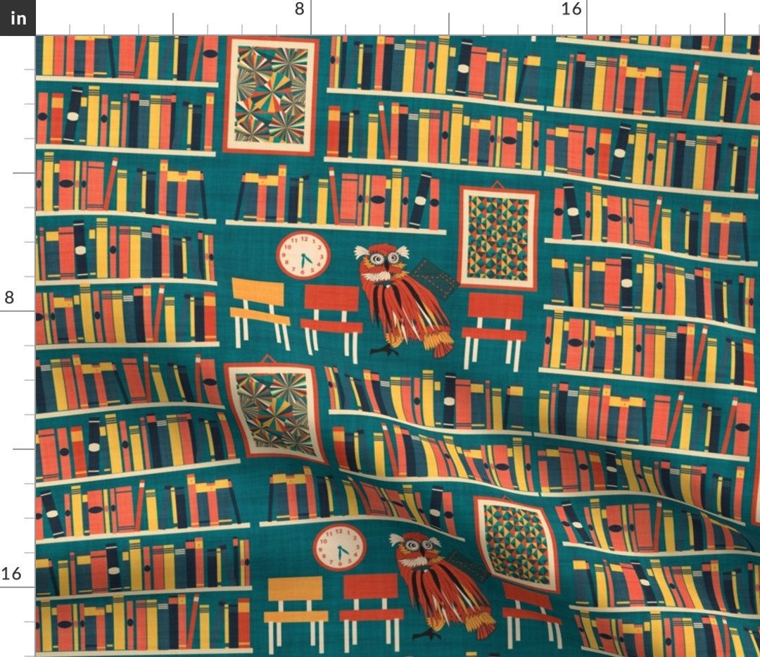 Mod Library Fabric in the Library by Kociara Retro Mod Books and Birds ...