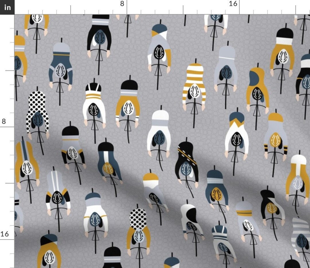 Cycling People Biking Races Fabric Le Tour Grey Gold by - Etsy