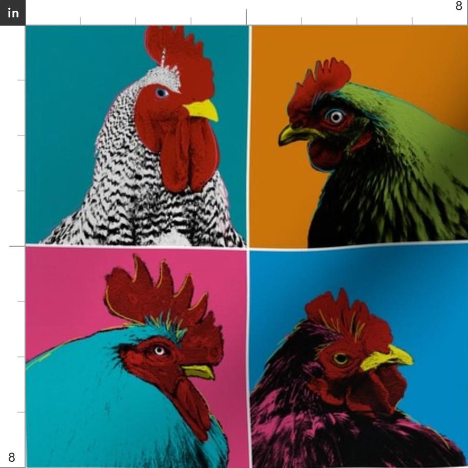 Pop Art Chickens Fabric - Andy's Flock by Lellobird - Chickens Farm ...