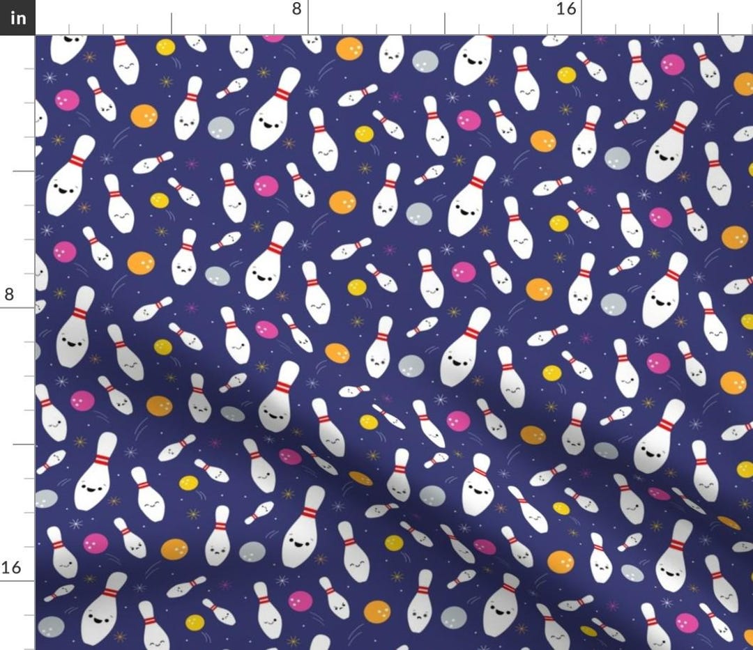 Bowling Fabric Happy Bowling Party Dark Blue by Clayvision Bowling ...