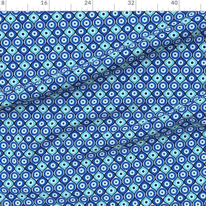 Evil Eye Fabric - Evil Eye by Thirdhalfstudios - Mystical Magical Blue Retro Geometric Cotton ...