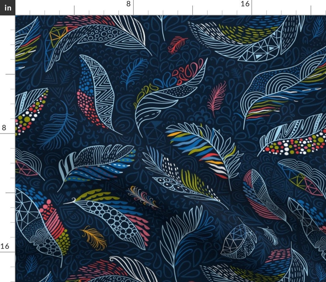 Blue Feathers Fabric Beautiful Colorful Feathers anna Alekseeva by ...
