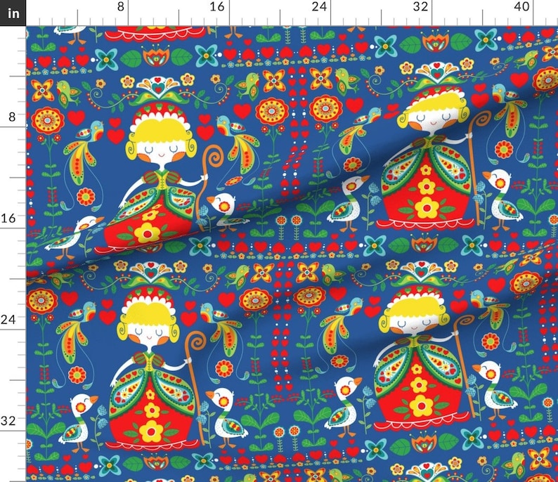 Swedish Folk Art Fabric Swedish Folk by Gnoppoletta - Etsy