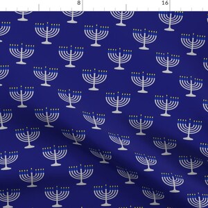 Hanukkah Fabric Blue and Matte Silver Menorah by | Etsy