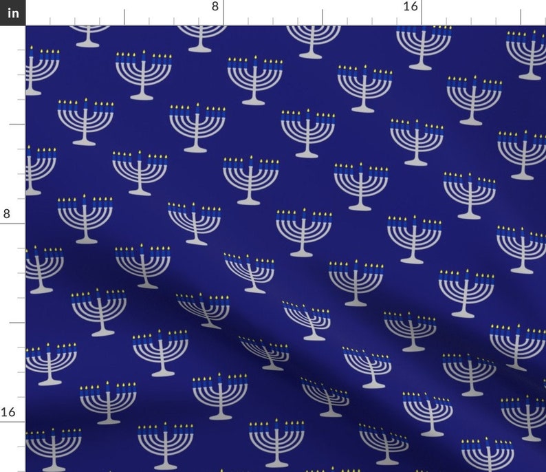 Hanukkah Fabric Blue and Matte Silver Menorah by | Etsy