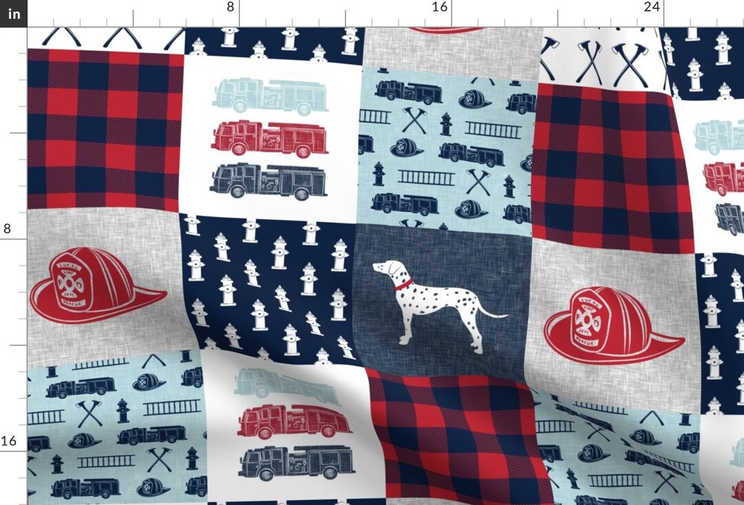 Firefighter Quilt Top Fabric Firefighter Wholecloth Patchwork Red Blue ...