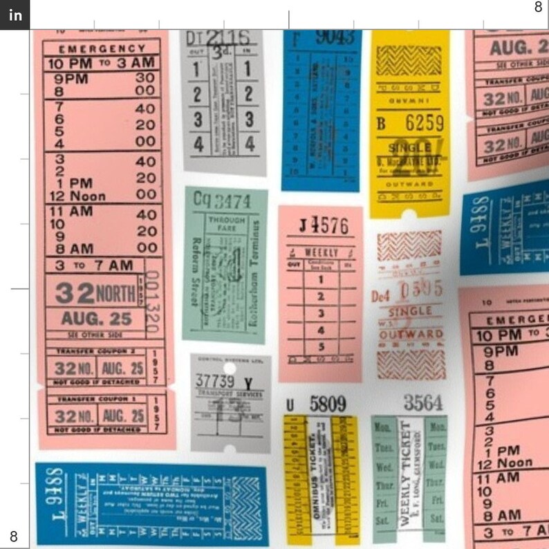 Tickets Fabric Ticket to Ride Vintage Ephemera Bus Train - Etsy