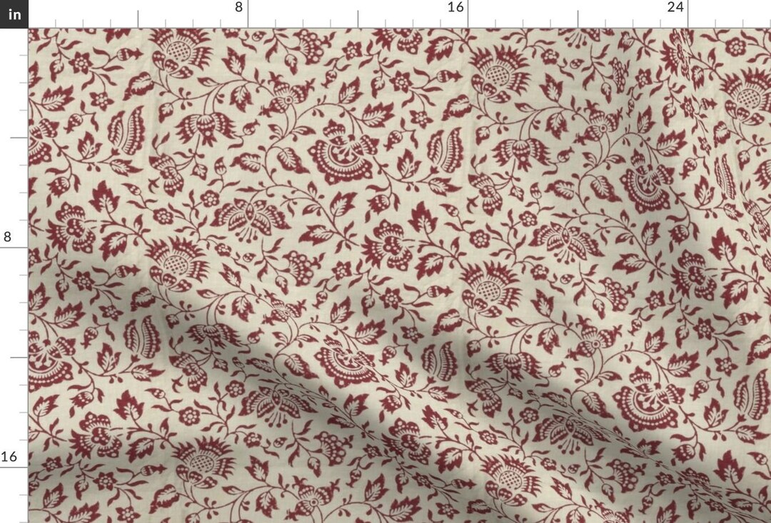 Brick Red Floral Fabric - 18th Century by Victorian_papers_&_more ...