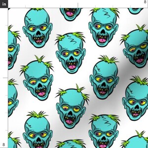 Blue Zombie Halloween Fabric Zombies Teal on White Halloween by ...