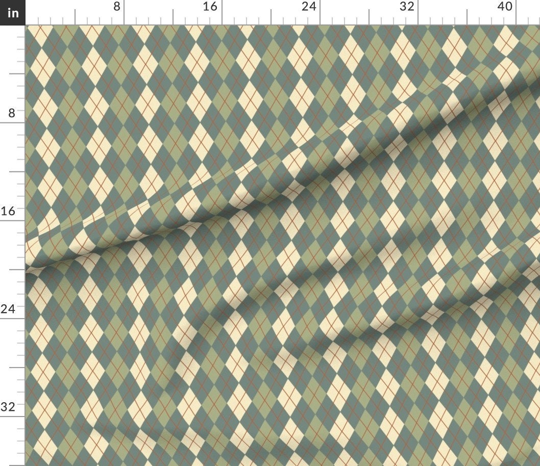 Argyle Fabric Bayeux Argyle Green and Terra Cotta by - Etsy