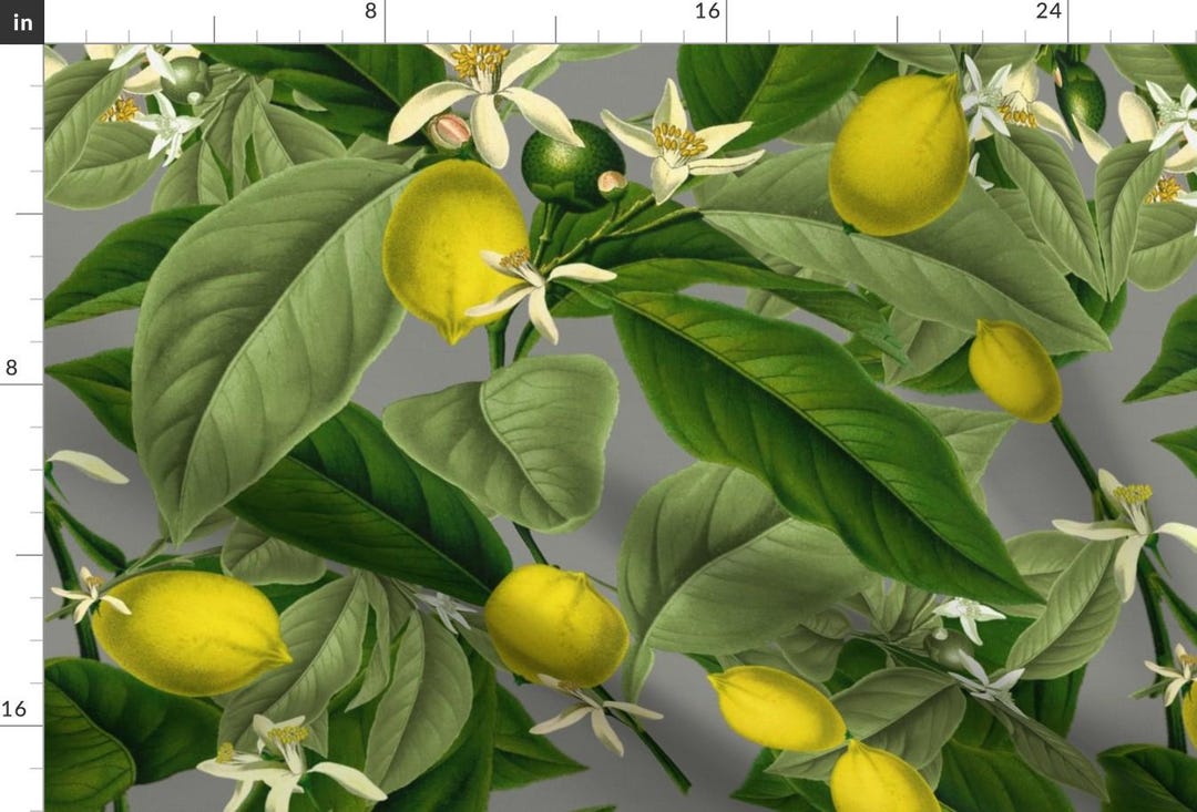 Lemon Fabric - Lemon Botanical ~ Earl Grey ~ Faux Canvas by ...