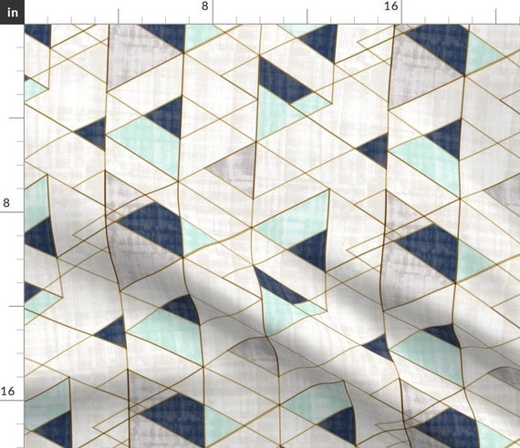 Triangles Fabric Mod Triangles Vintage Navy Mint Rotate by | Etsy