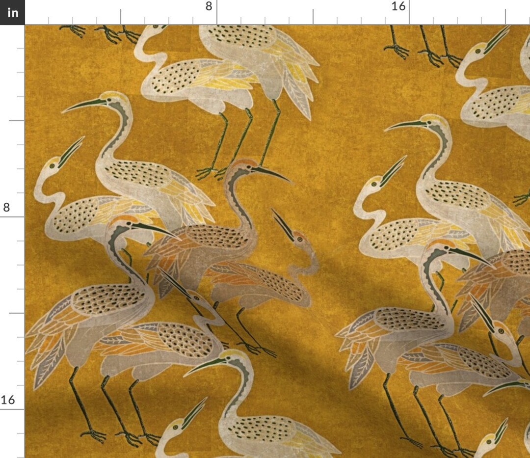 Elegant Cranes Fabric Deco Cranes by Shellyturnerdesigns Mustard Gold ...