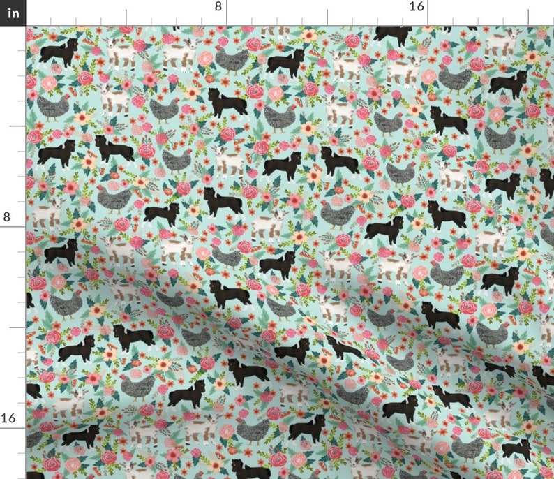 Floral Farmyard Fabric Goat Pony and Chicken Fabric by | Etsy