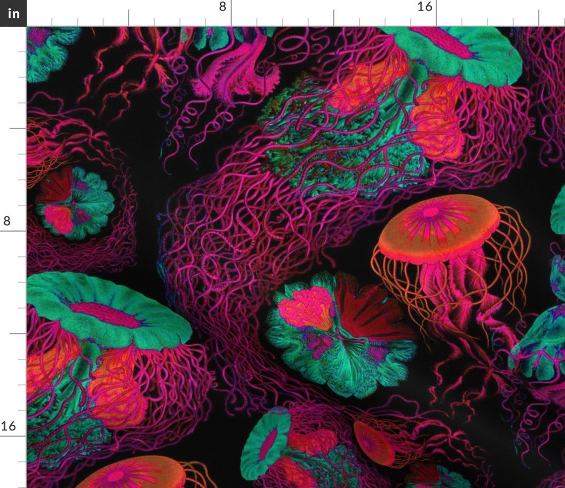 Bold Jellyfish Fabric Jellyfish Bright and Dark Swarm by | Etsy