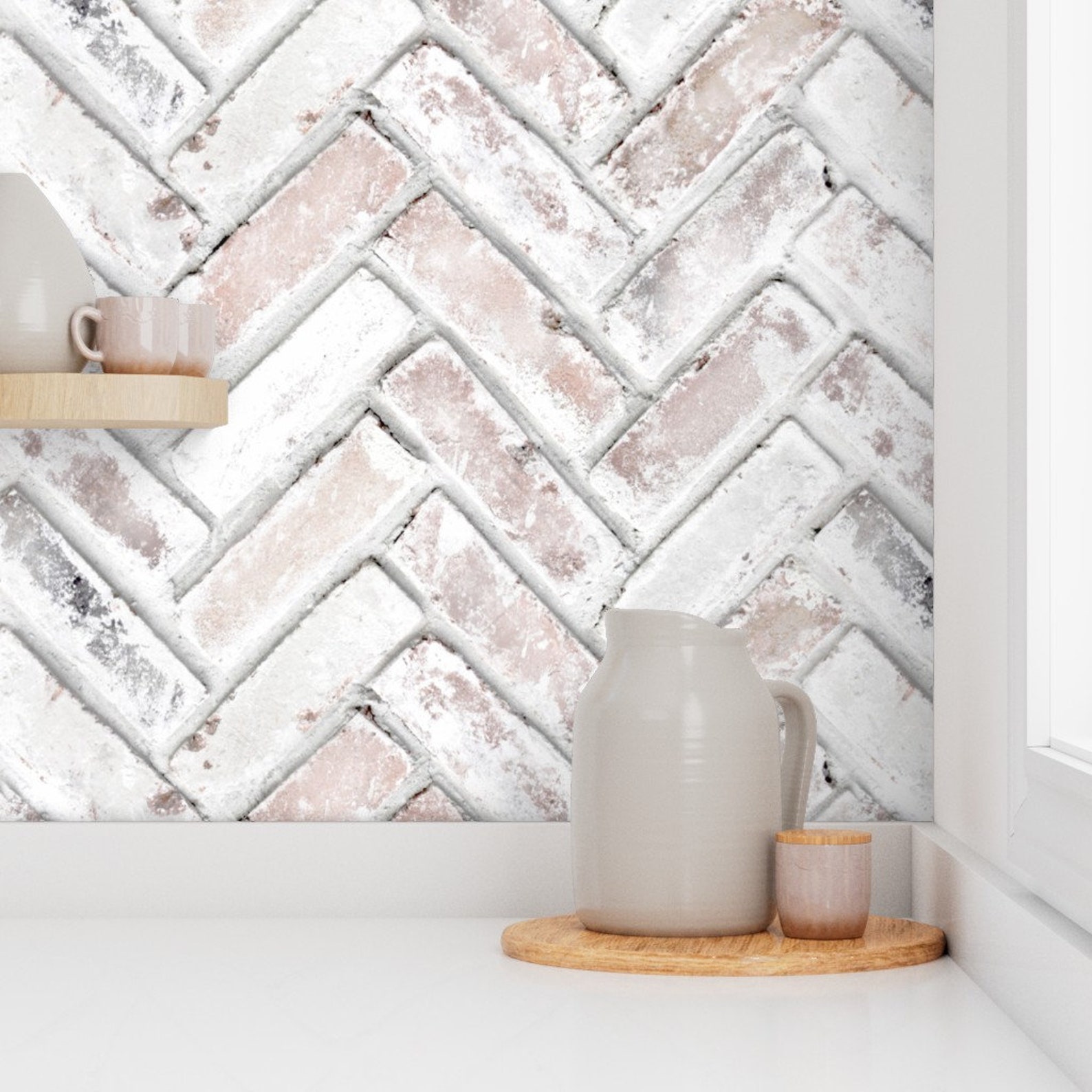 Chevron Brick Wallpaper Faux Brick Herringbone by Erin - Etsy