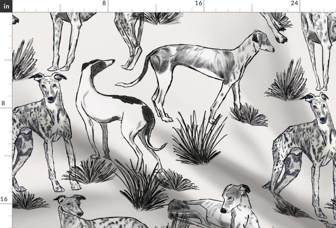 Black Fabric - Greyhounds by Michellemathis - Dog White Animal Puppy ...