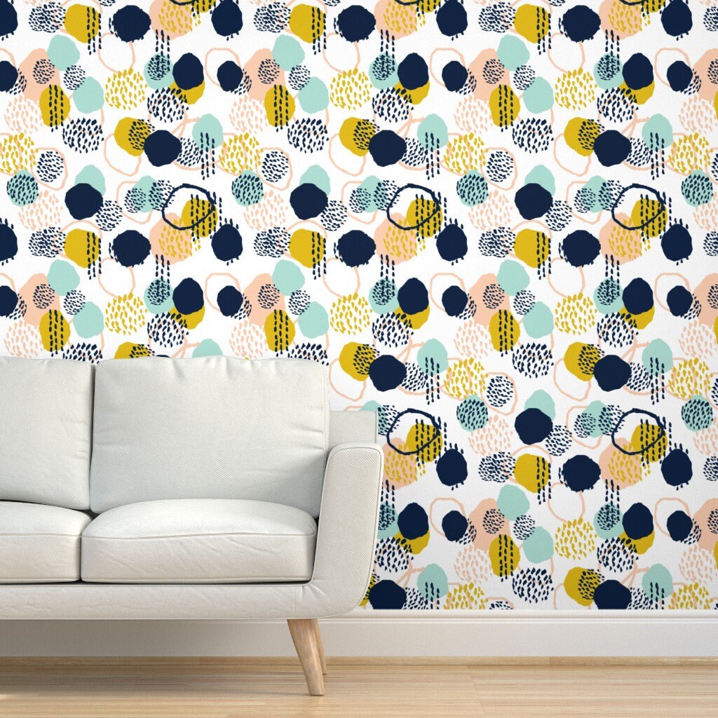 Mod Dot Wallpaper Abstract Painted Dotsfabric by | Etsy