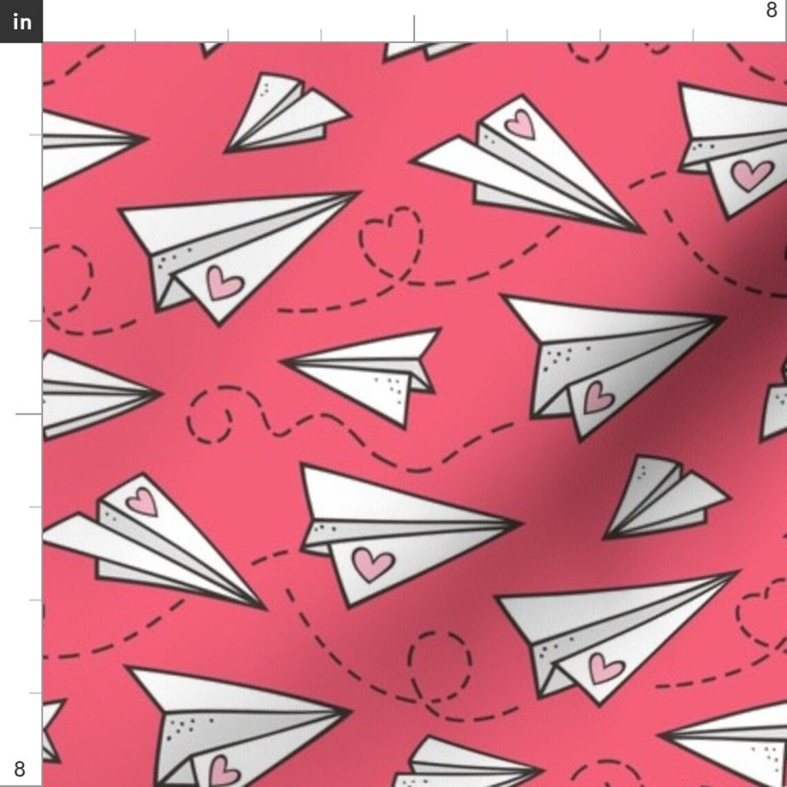 Paper Plane Fabric Paper Plane Love Hearts Valentine on Red | Etsy