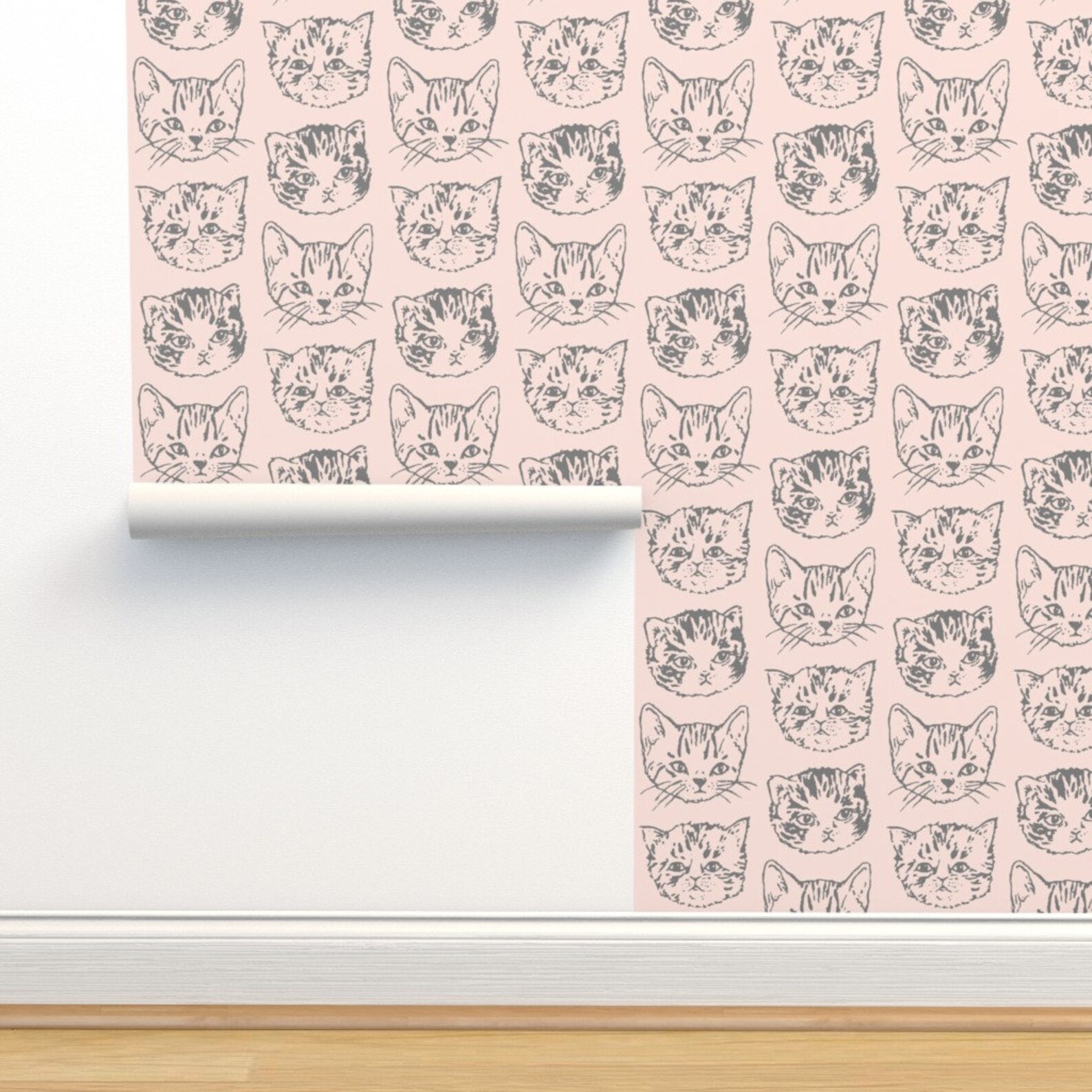 Pink Cat Wallpaper Cat Stack Grey on Peach by - Etsy