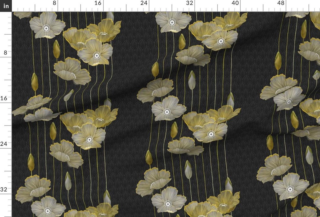 Art Deco Extra Wide Sateen Fabric Vintage 1920s Glam Floral Black Gold ...