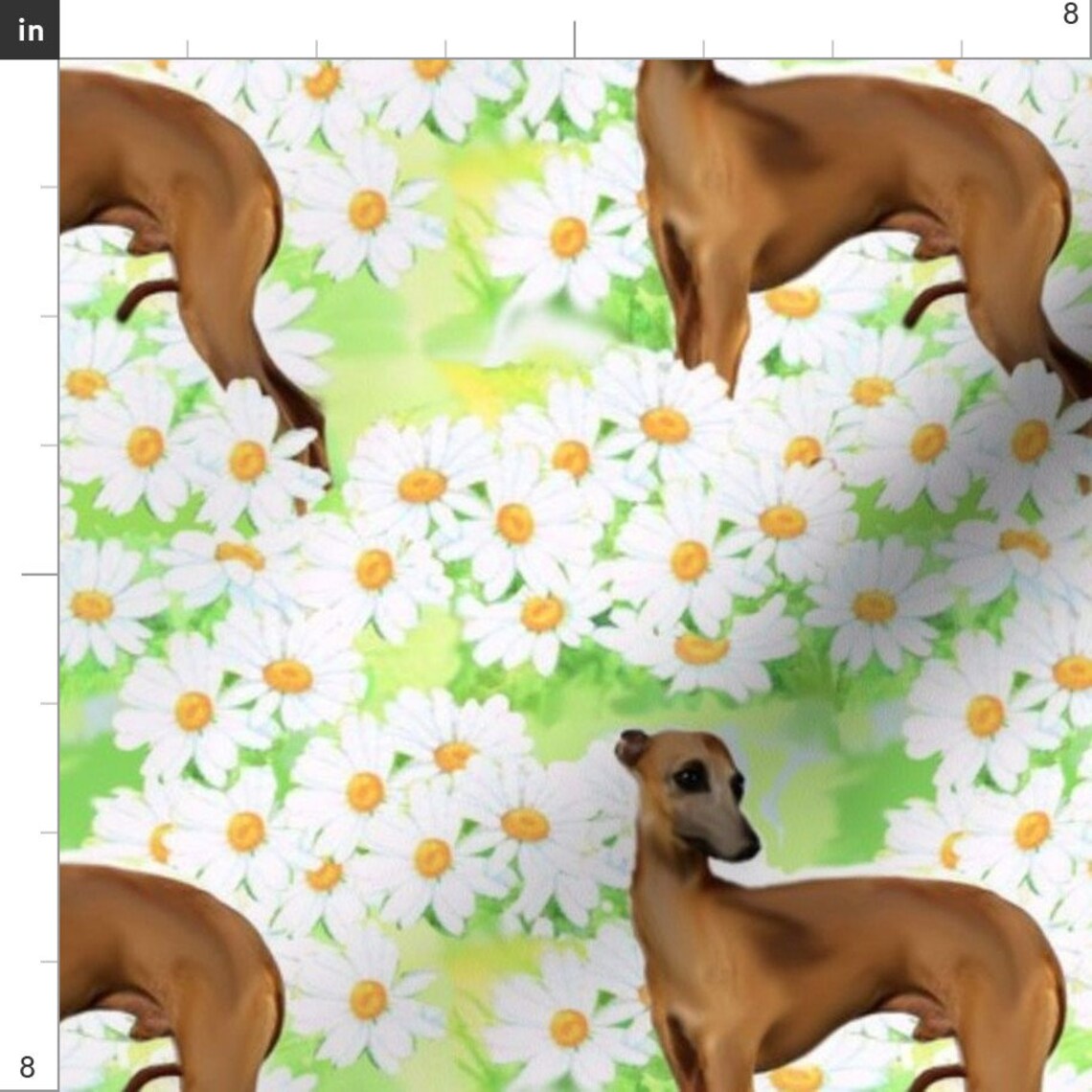 Greyhound Fabric Italian Greyhound and Daisies Fabric by - Etsy