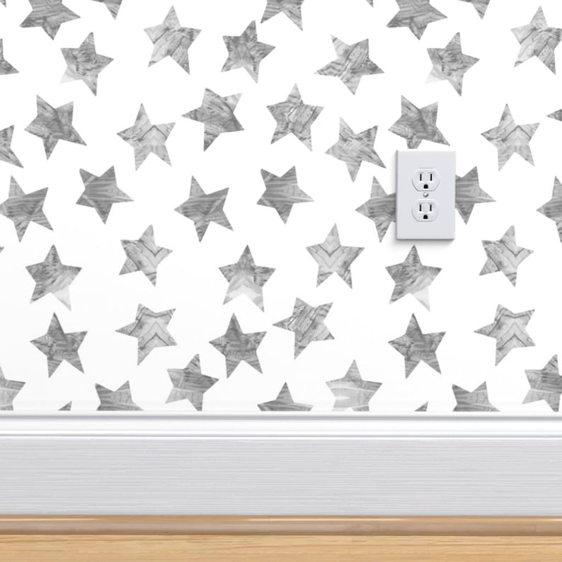 Gray Star Wallpaper Starry Watercolor Dreams in Grey by - Etsy