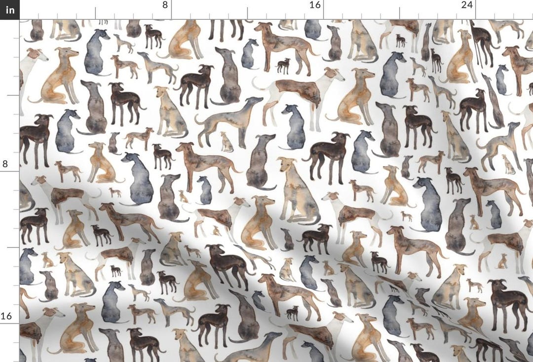 Greyhound Watercolors Fabric Greyhounds, Wippets and Lurcher Dogs by ...